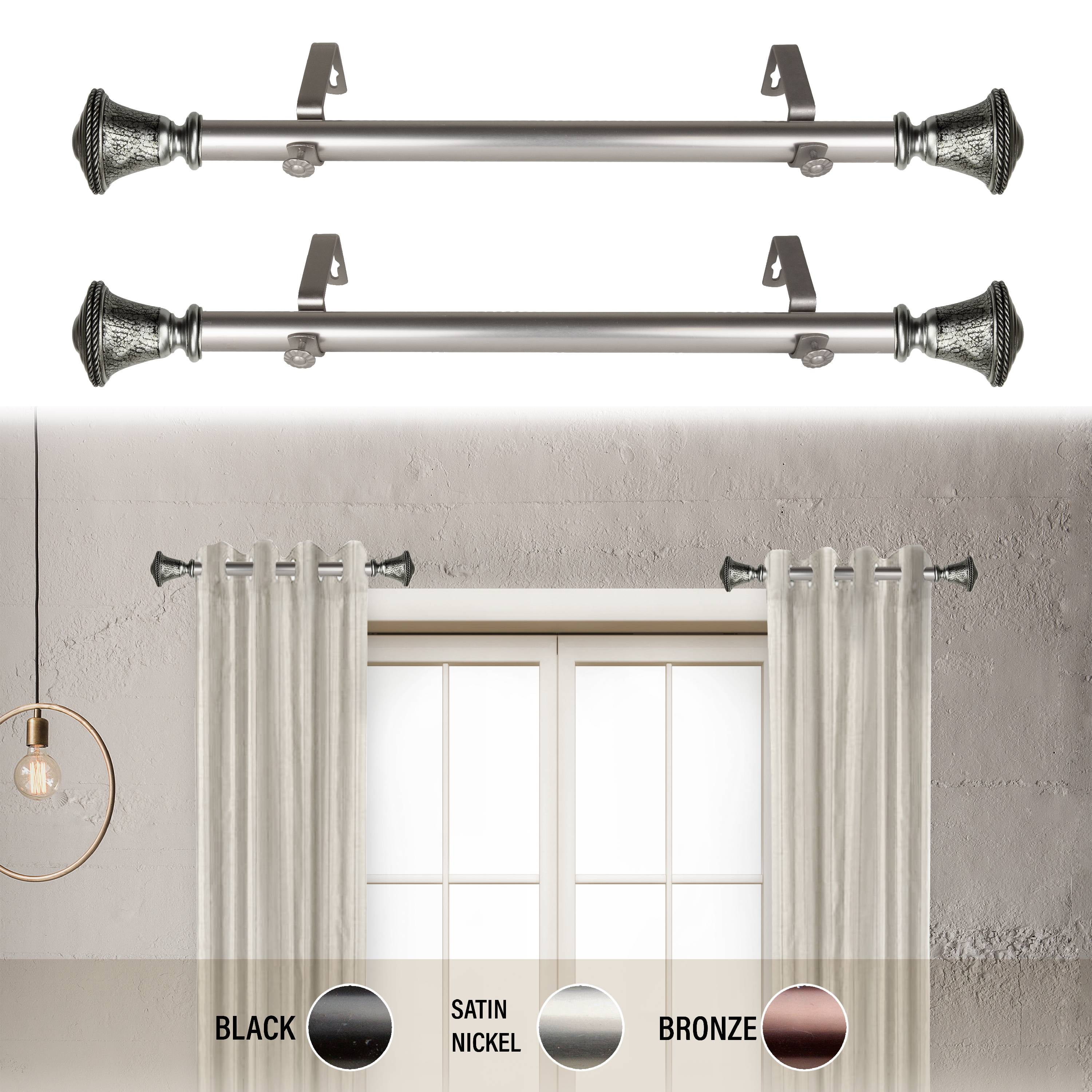 Urn 1" dia. Side Curtain Rod 12-20 inch long (Set of 2) - Satin Nickel ...