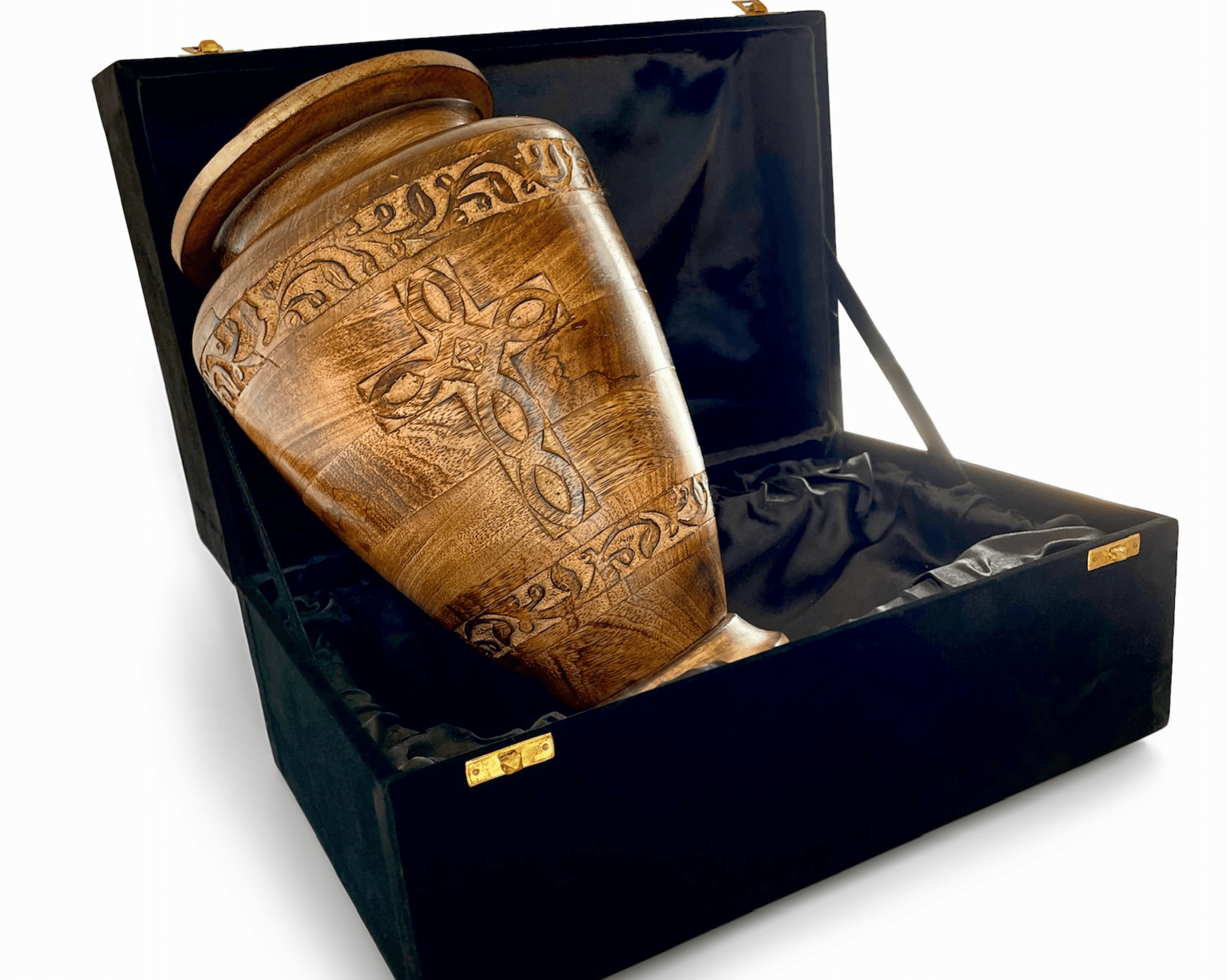 Urn for Adult Ashes. Handcrafted with Mango Wood with Christian Cross ...