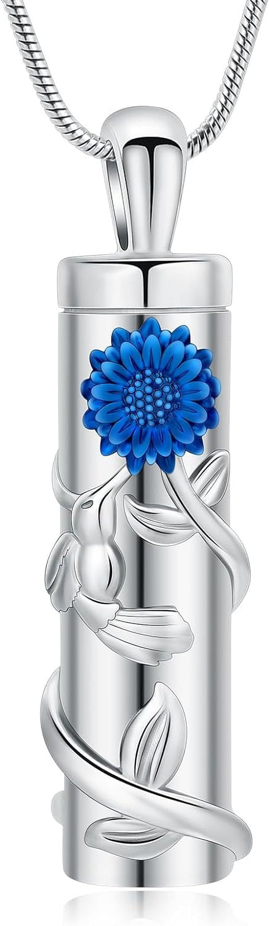 Urn Necklaces for Ashes Cylinder Hummingbird Cremation Urn Pendant ...