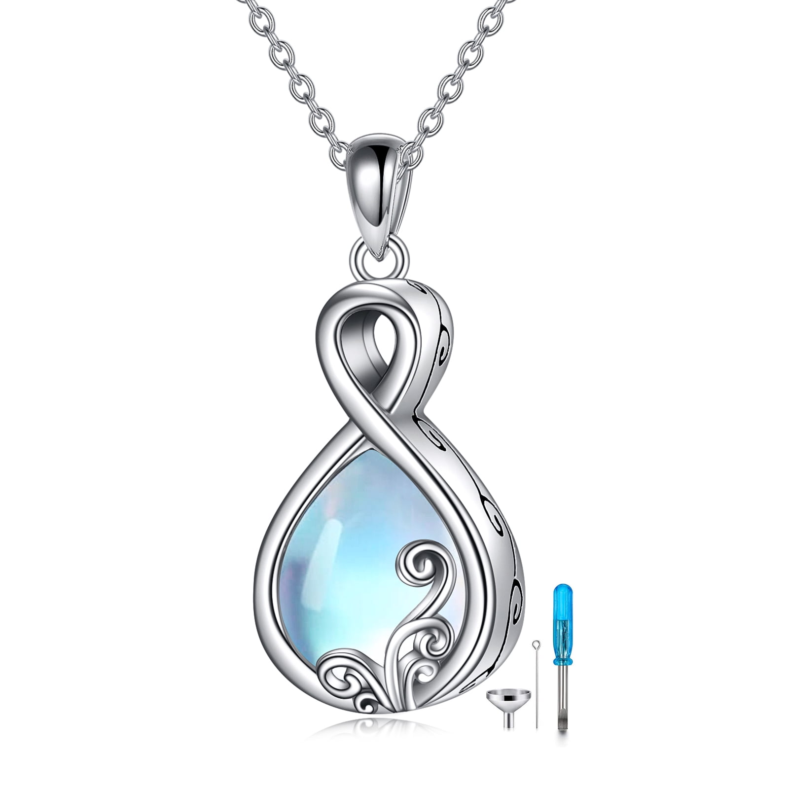 Urn Necklaces for Ashes Sterling Silver Moonstone Filigree Infinity ...