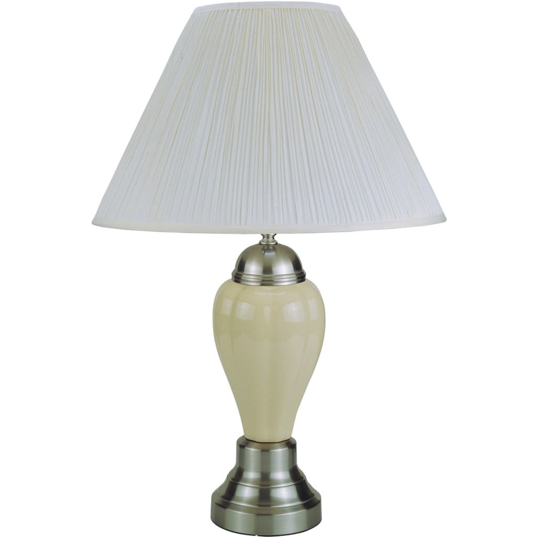 Urn-Shaped Ceramic Table Lamp, 27-Inch Silver & Ivory Finish with Linen ...