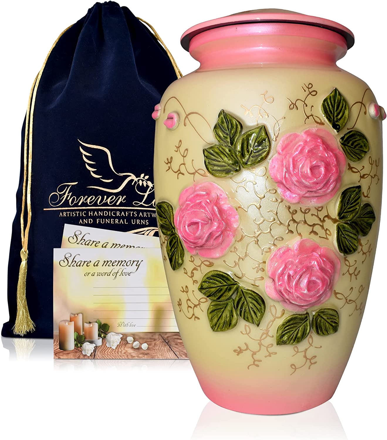 Urn for Ashes - Handcrafted Metal Cremation Urn with Rose Decor ...