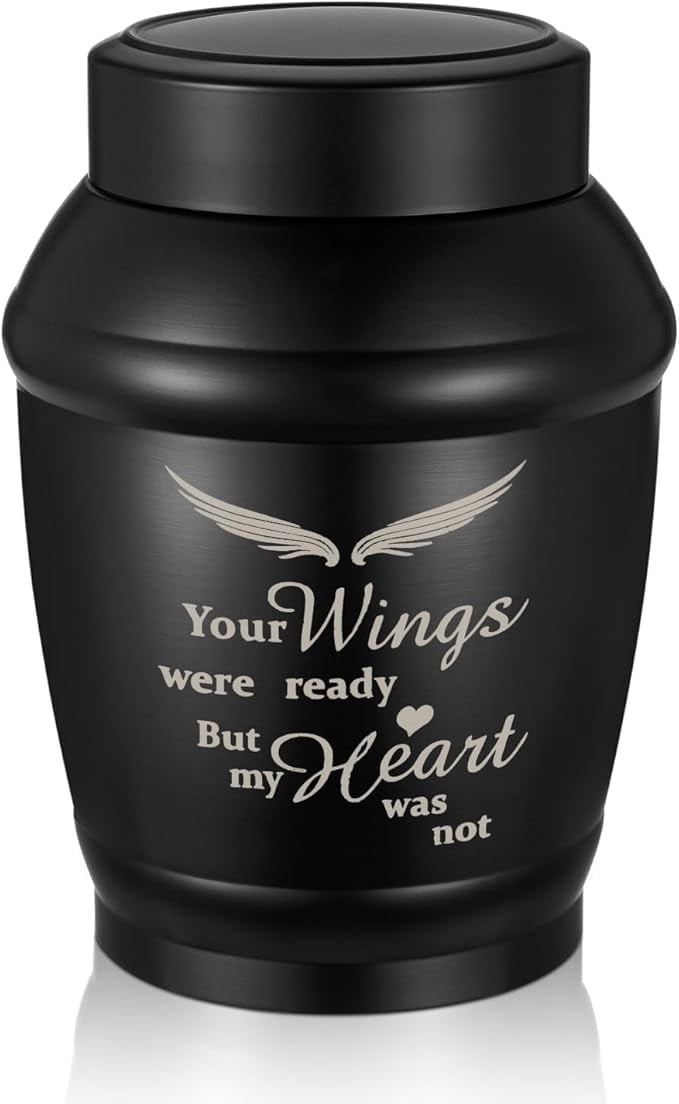 XIUDA Urns for Human Ashes, 5.5 Inches Black Angel Wings Cremation Urn ...