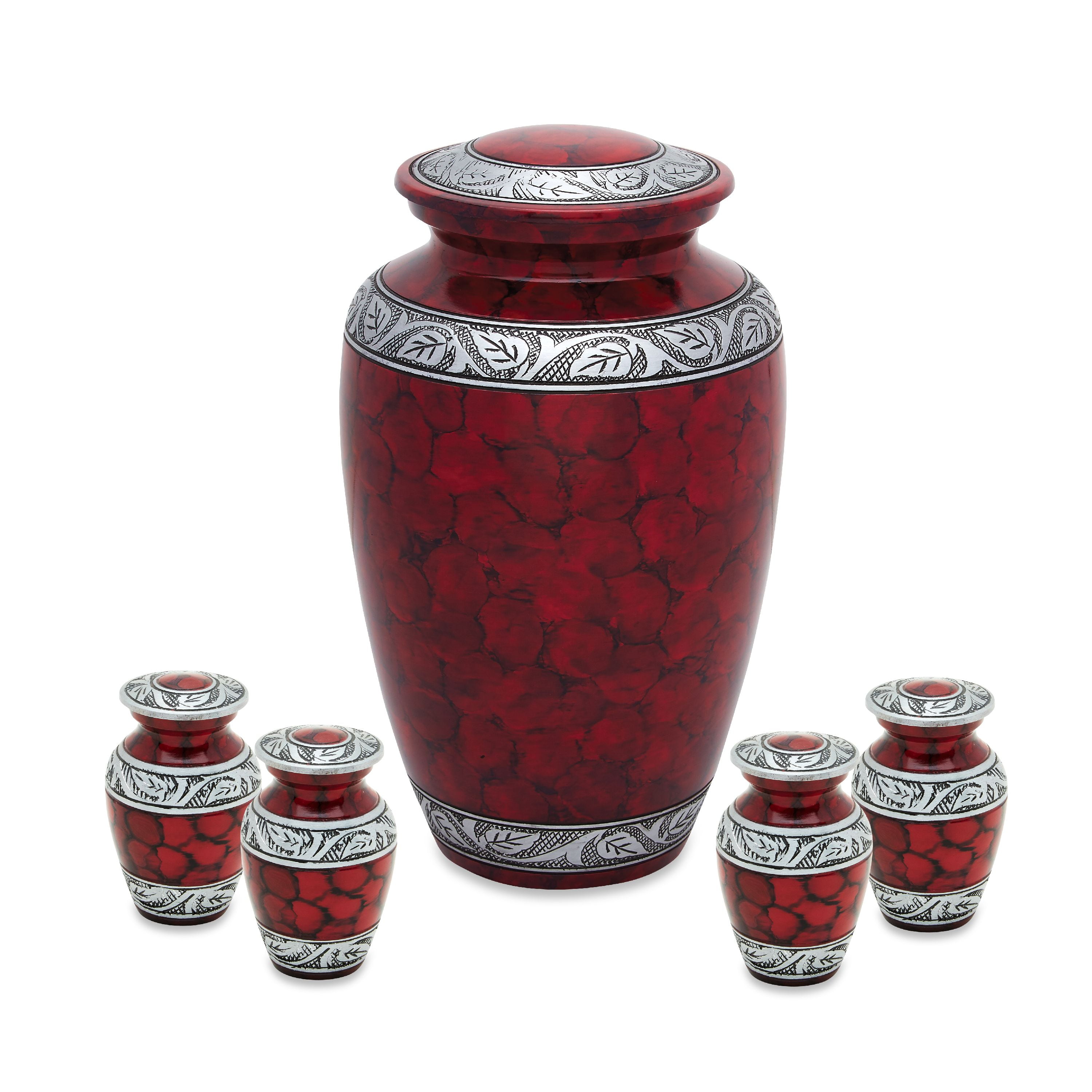 Urnsdirect2u Large Human Ashes Cremation Urn, Cloudy Red with 4 Tokens ...
