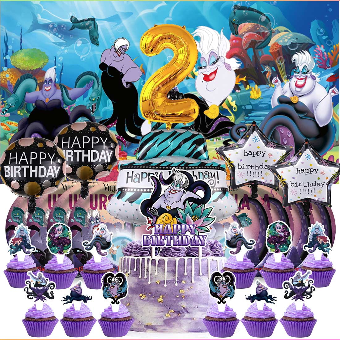 Ursula 2nd Tableware Balloons Cake Toppers Backdrop Banner Supplies ...