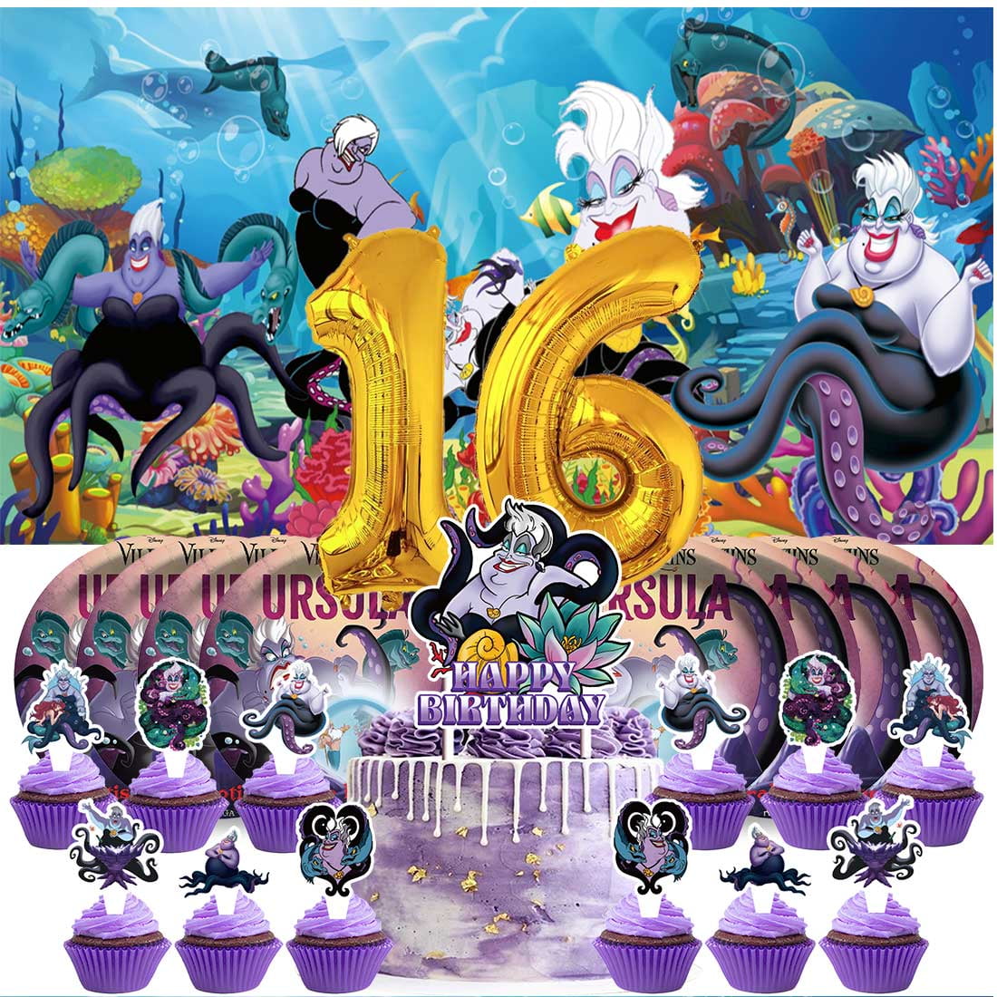 Ursula Balloons Party Supplies 16th Decor Tableware Birthday Cake ...