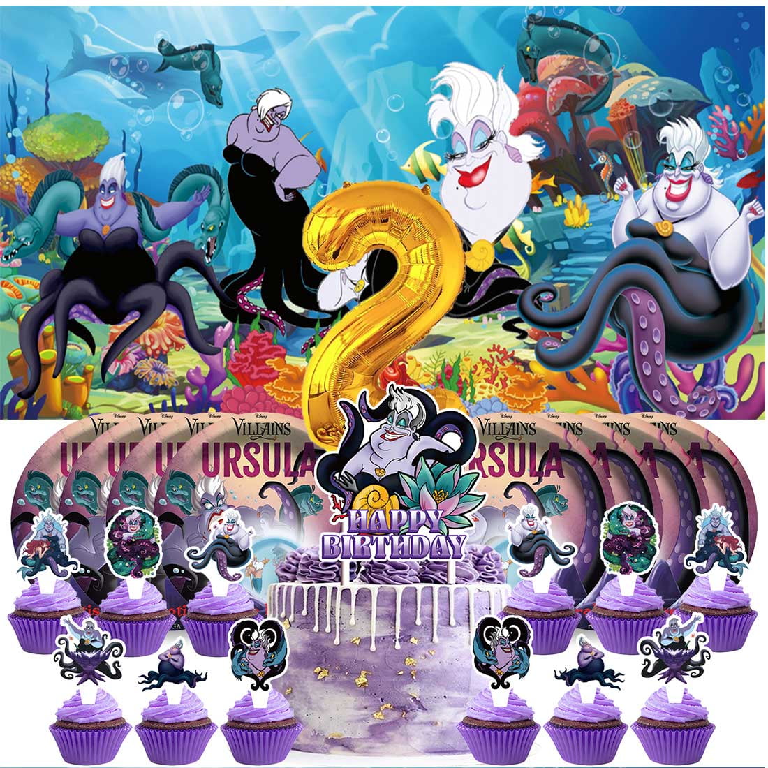 Ursula Balloons Party Supplies 2nd Decor Tableware Birthday Cake Topper ...
