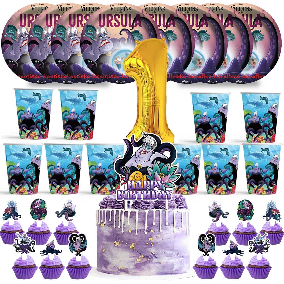 Ursula Birthday 1st Cups Party Supplies Plates Fans Decorations Cake ...