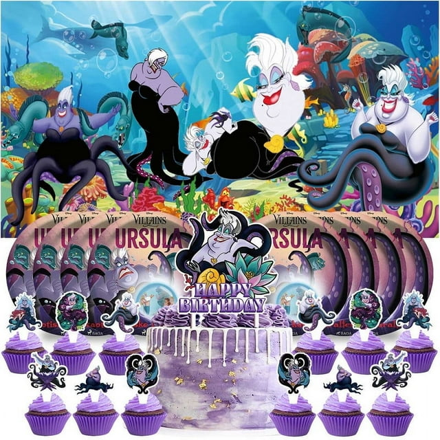 Ursula Party Decor Decorations Plates Background Cake Topper Fans ...
