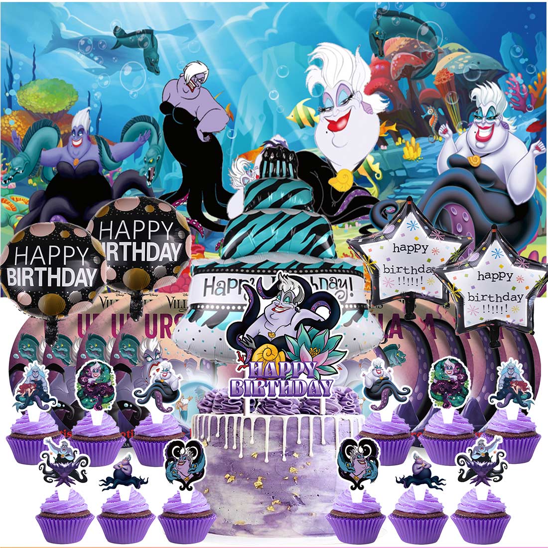Ursula Supplies Plates Decoration Backdrop Banner Birthday Decor ...