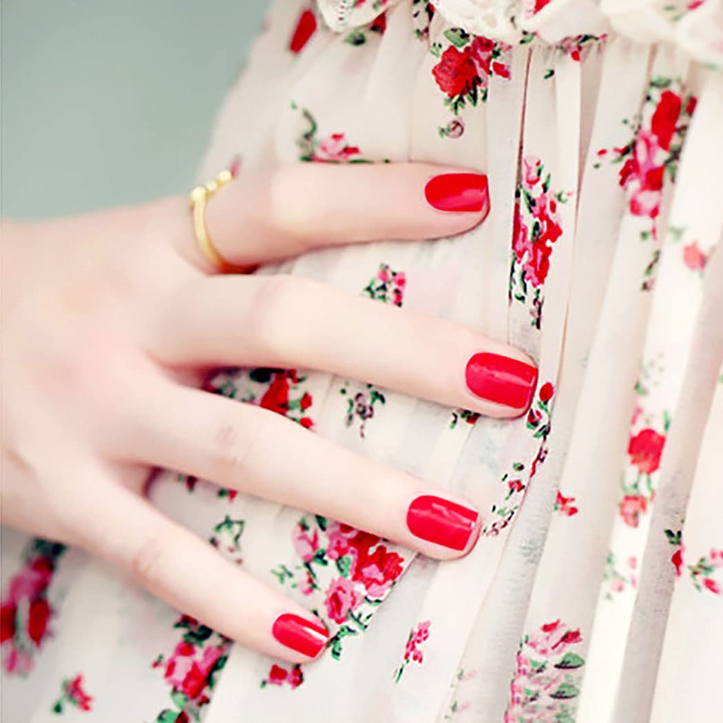 Ursumy Red Fake Nails Short Press on Nails Glossy Square False Nails ...