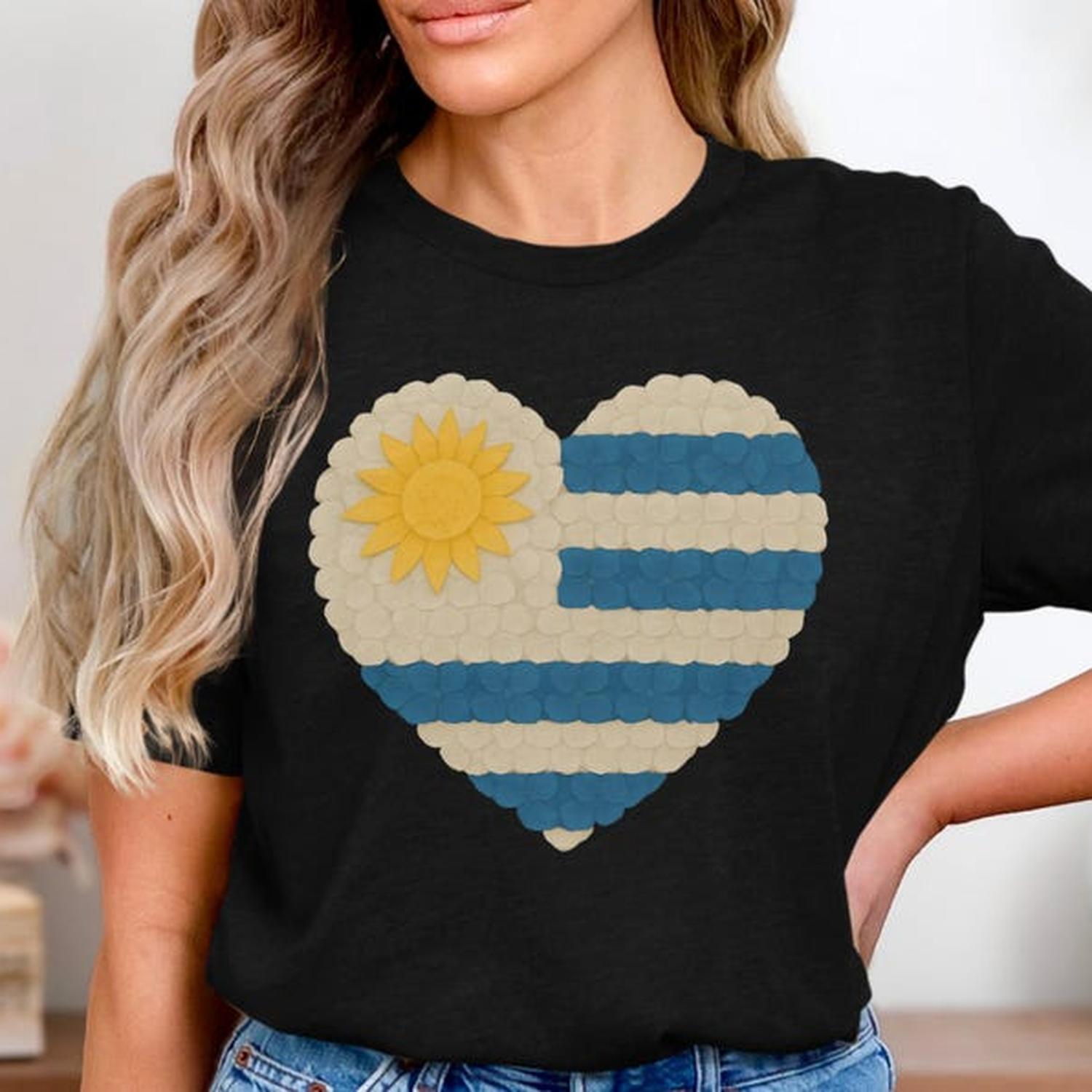 Uruguay F11lag Heart S1Hirt, Uruguayan Pride hirt, Blue White Floral ...