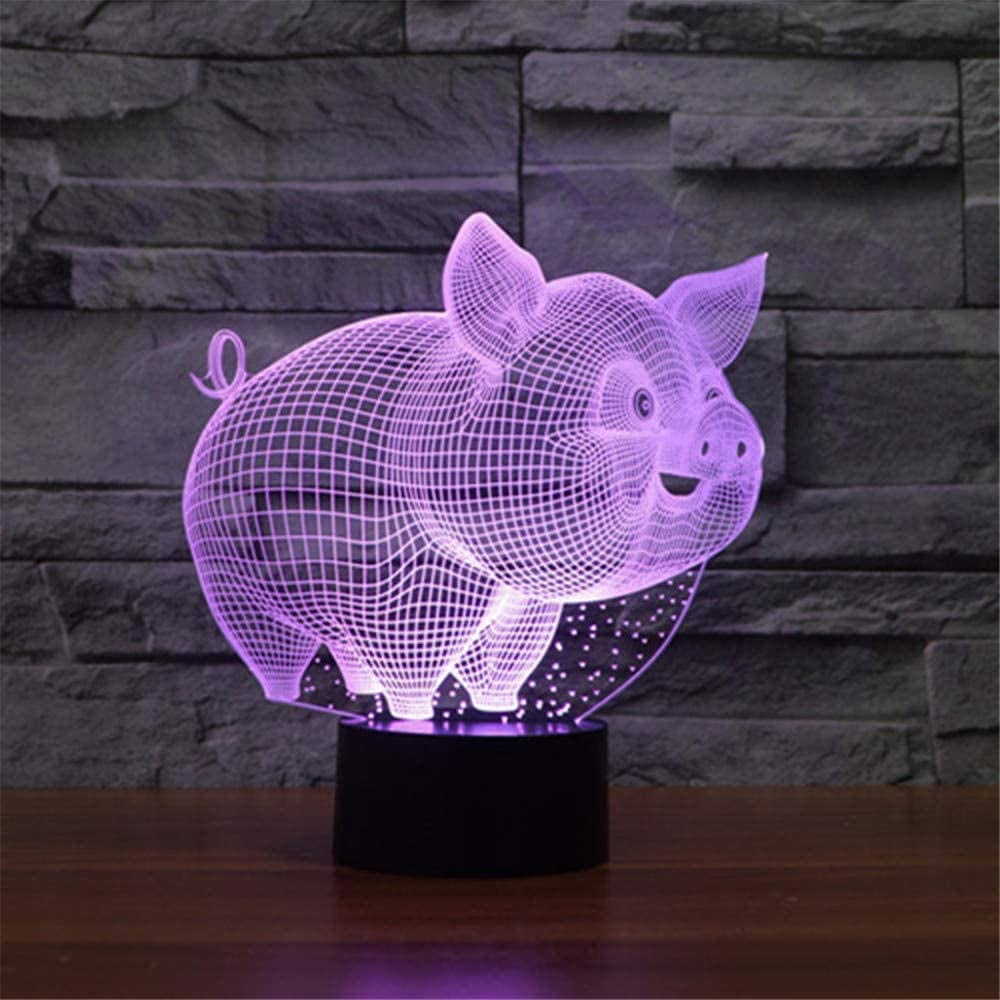 Uruzuo Animal Pig Toys 3D Illusion Night Light Smart Touch Lamp ...