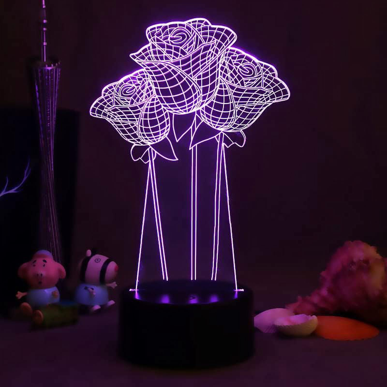 Uruzuo I Love You to The Moon and Back, 3D Illusion Lamp Flower, Bear ...