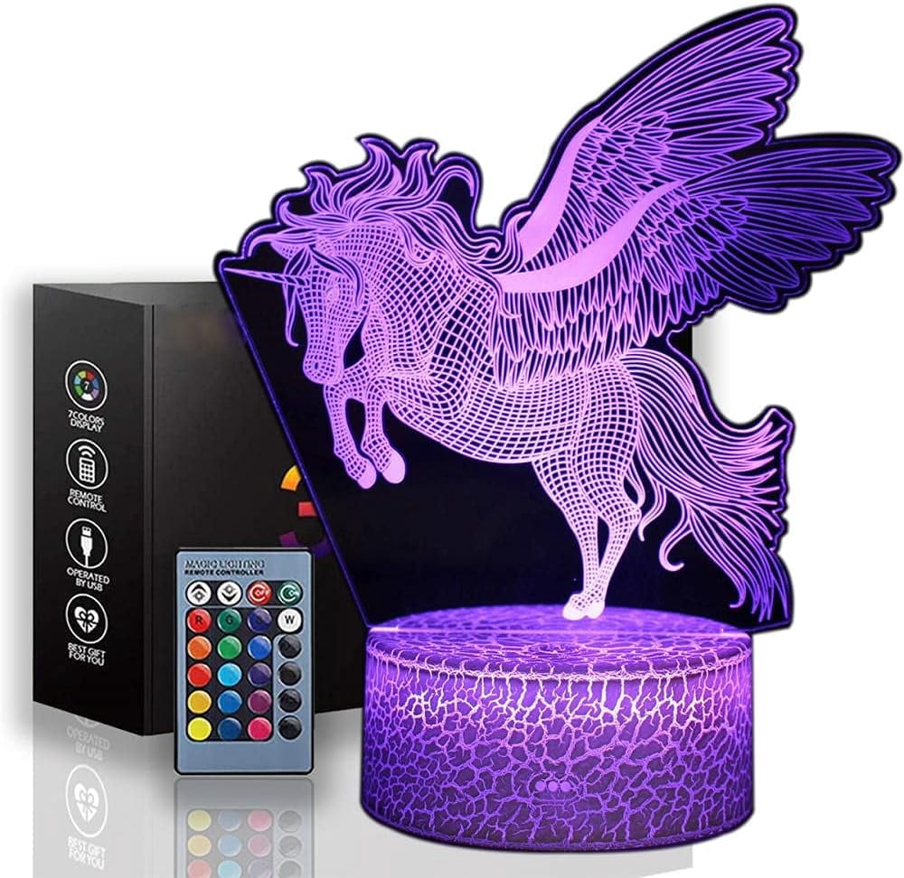 Uruzuo Kids Light Unicorn Toys 3D Lamp Optical Illusion Night Light 7 ...