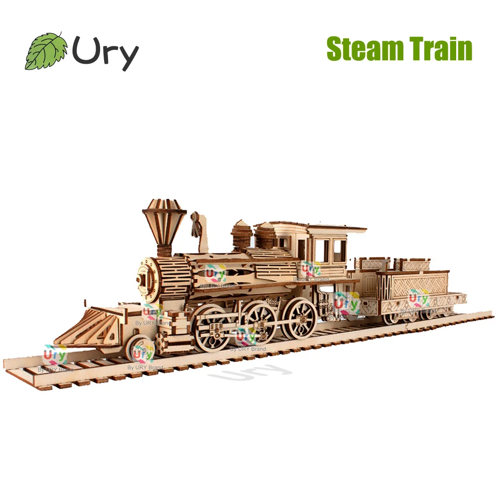 Ury 3D Wooden Puzzle Retro Steam Train with Track Railway Bridge ...