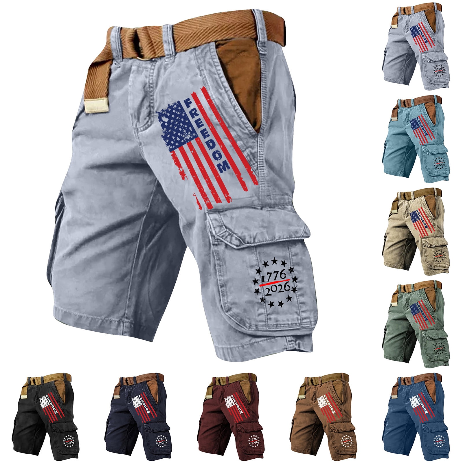 Us 250th Anniversary Freedom Print Cargo Shorts with 1776 To 2026 Badge ...