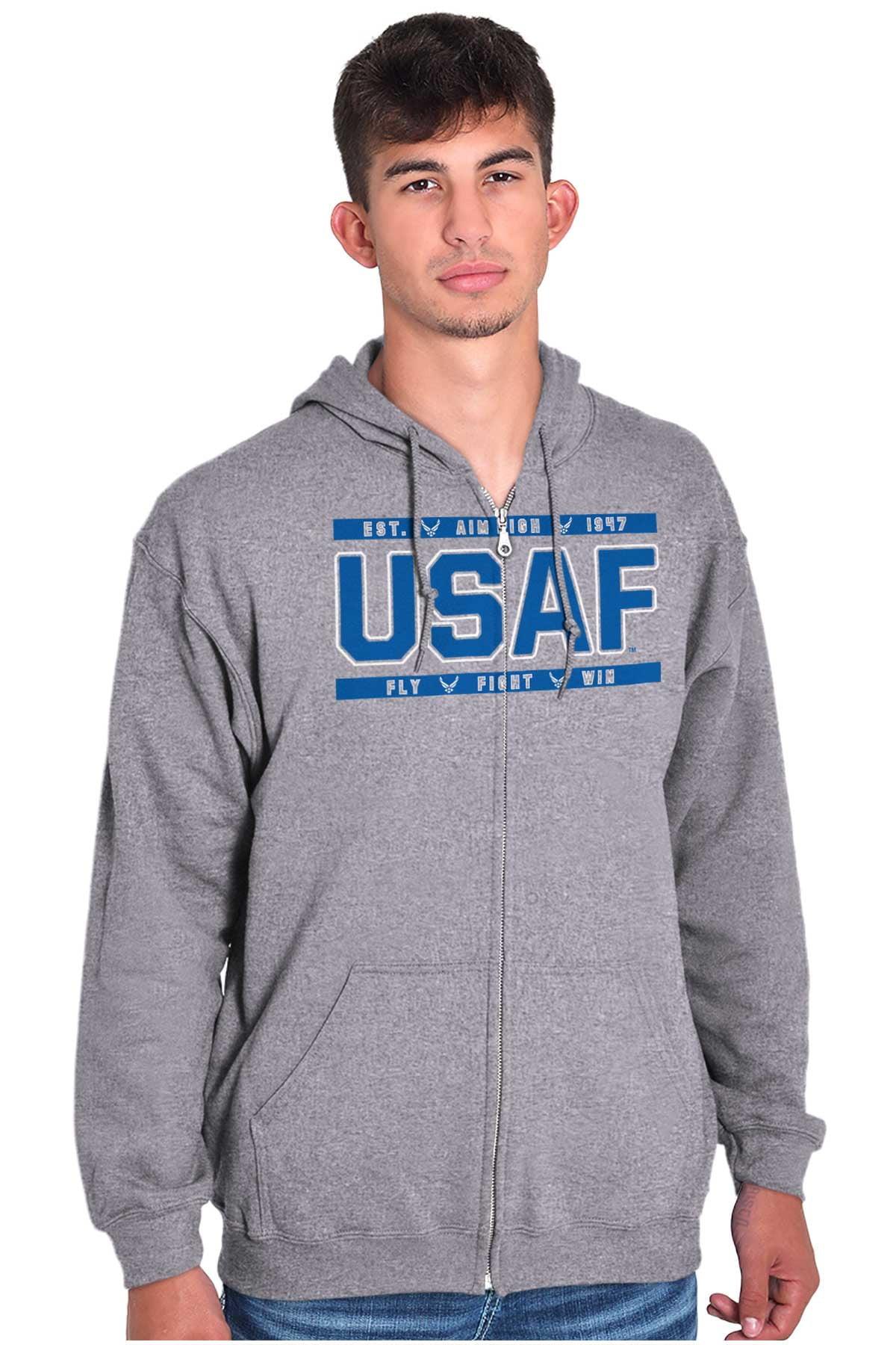Us Air Force USAF Fly Fight Win Zip Up Hoodie Men's Women's Brisco ...