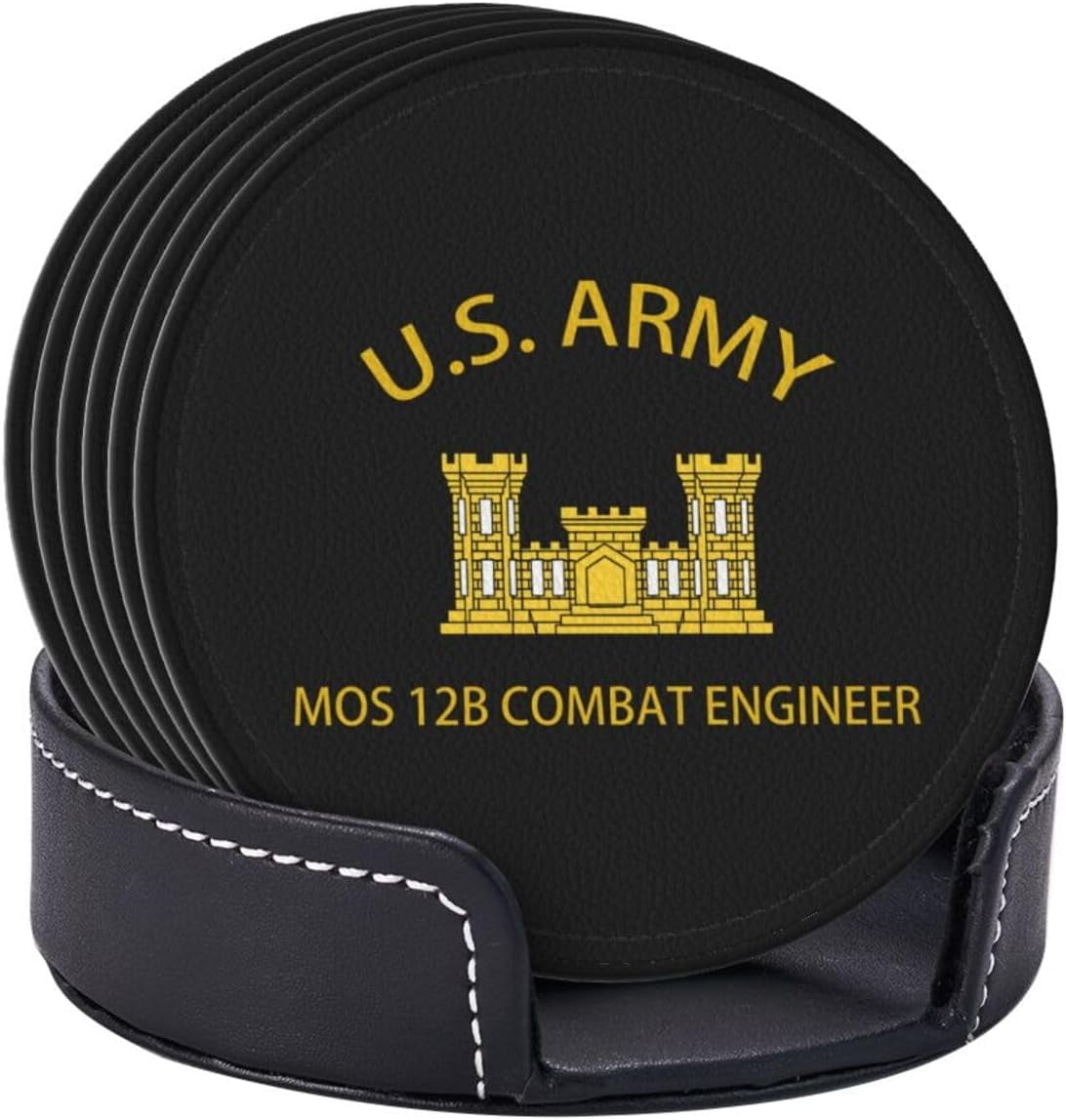 Us Army Mos 12B Combat Engineer Veteran Premium Leather Coasters - Set ...