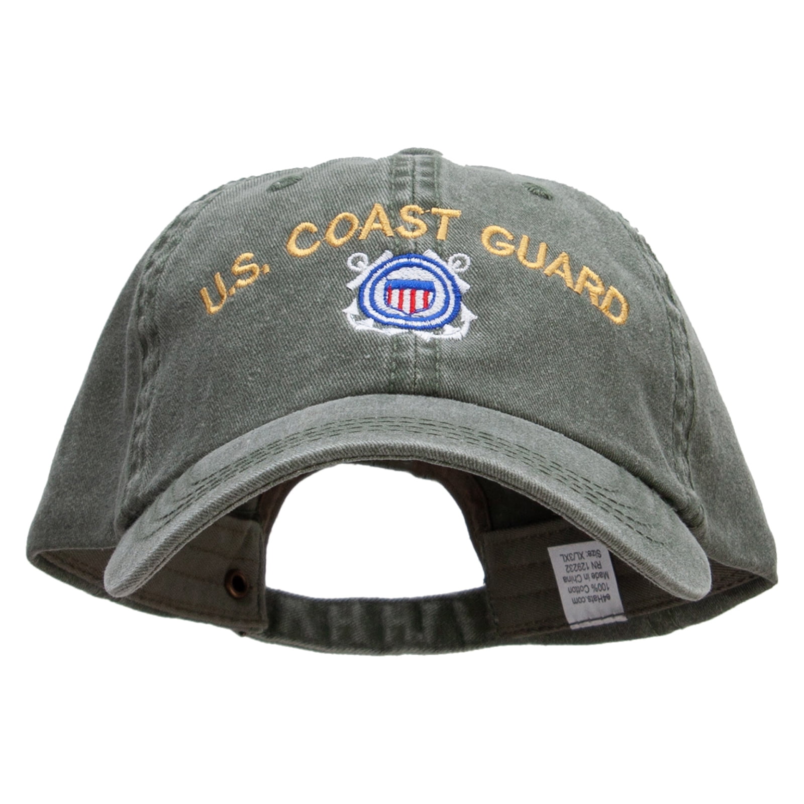 Us Coast Guard Embroidered Big Size Washed Pigment Dyed Cap - Olive XL ...