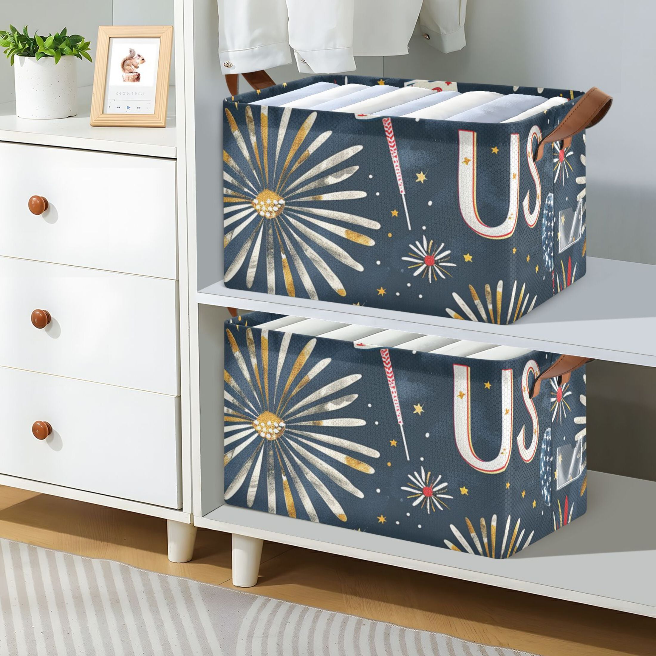 Us Fireworks Flags Foldable Storage Large Fabric Storage Baskets ...