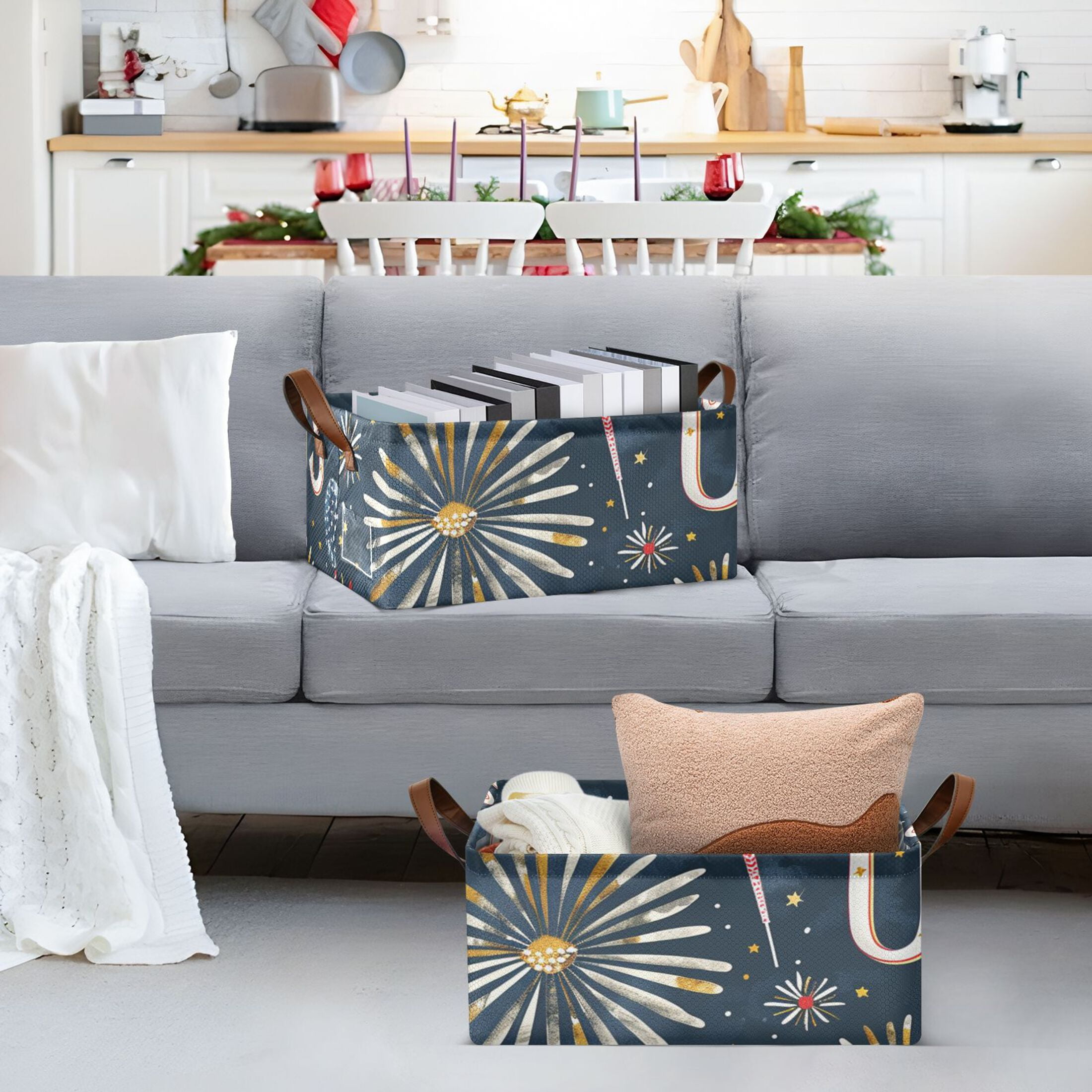 Us Fireworks Flags Storage Bins with Handles Foldable Storage Baskets ...