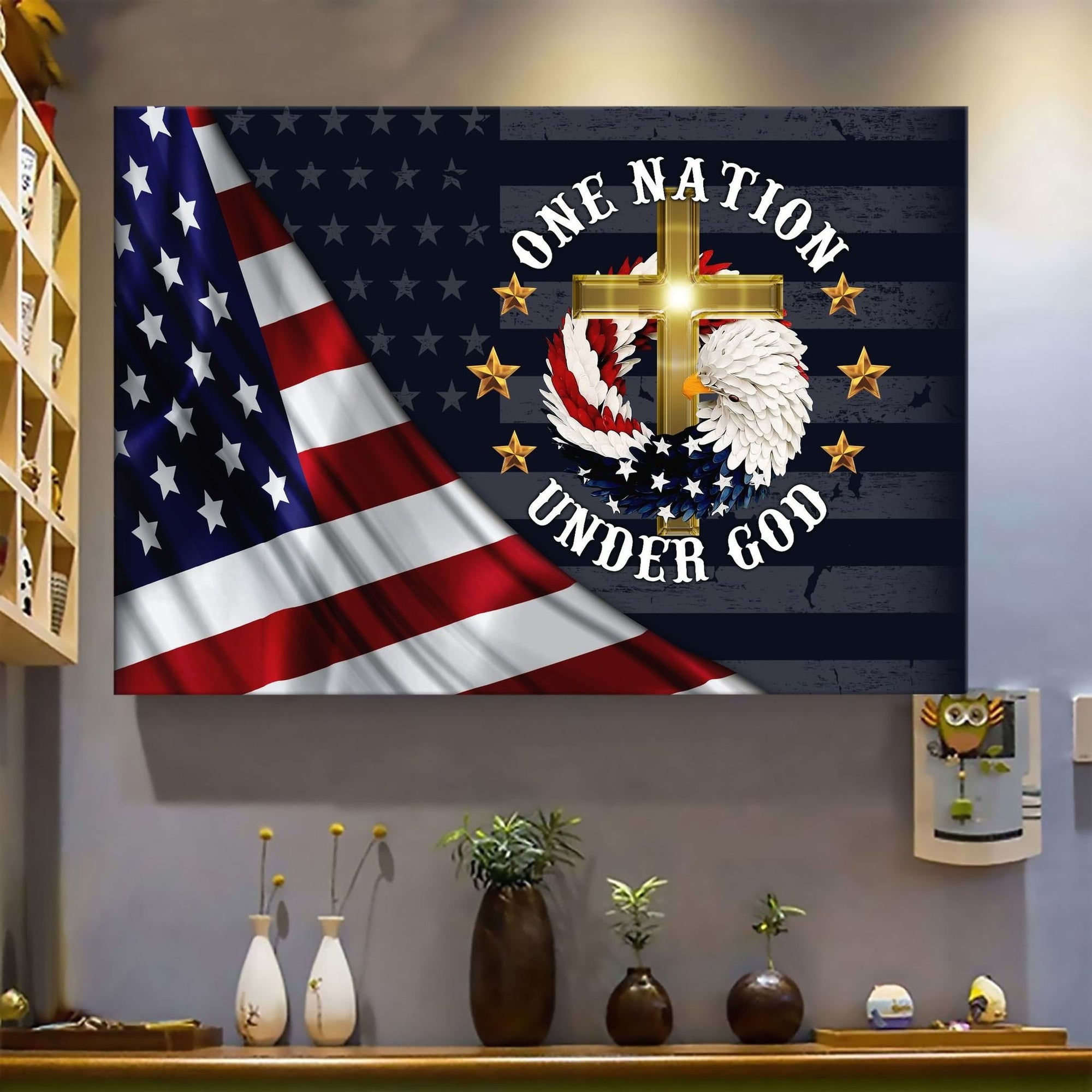 Us Flag, American Bald Ea.Gle, Amazing Nation Under God - Jesus Landscape Poster Prints, Wall ...