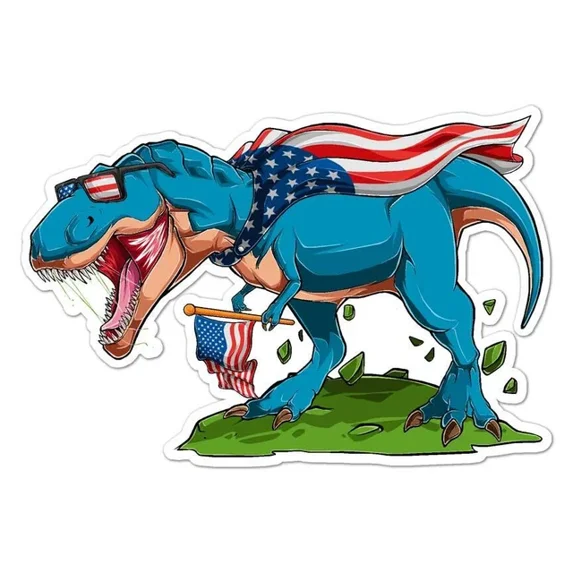 Us Flag American T-Rex Sticker Indoor Outdoor Phone Decal Water Bottle ...
