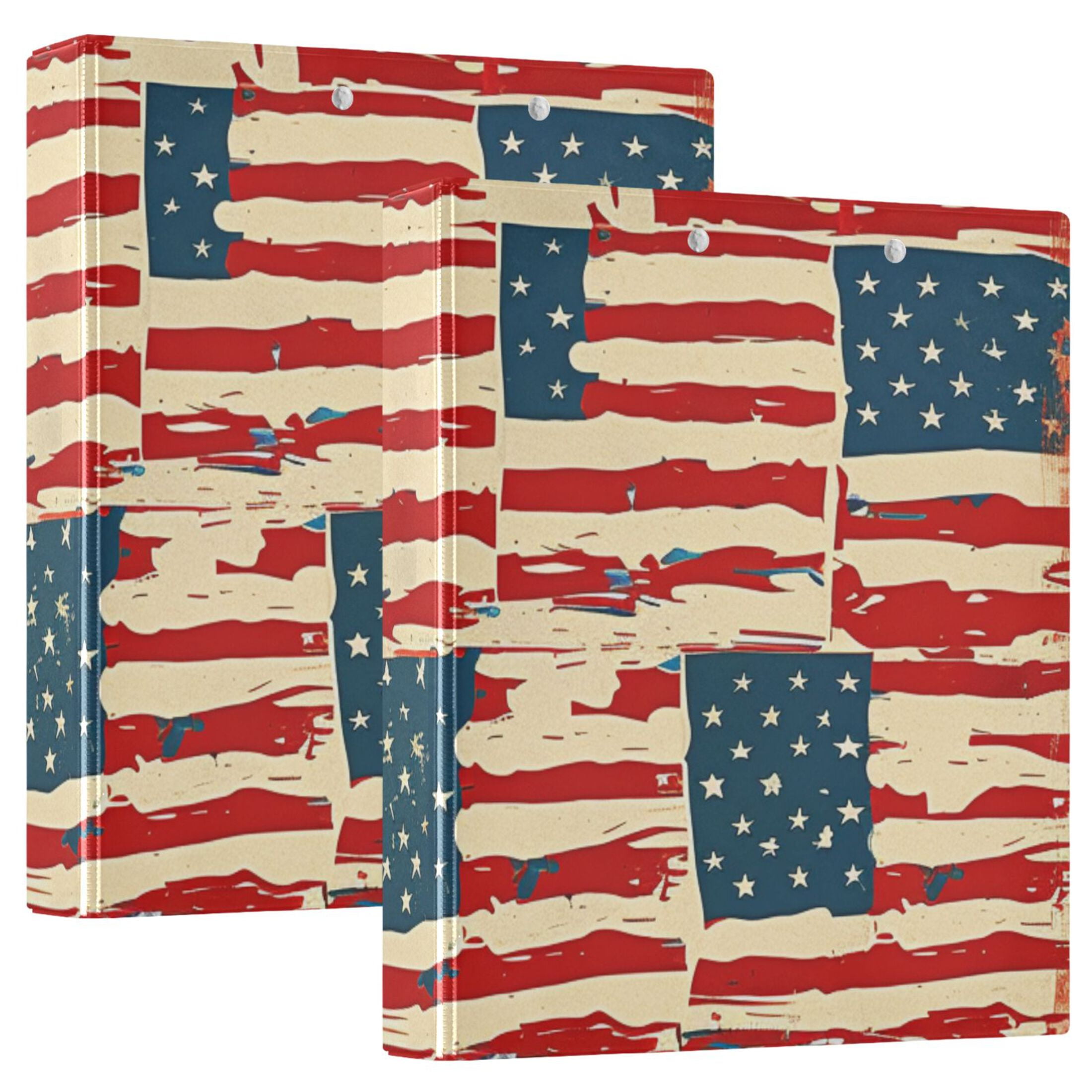 Us Flags 3 Ring Binders 1.5 inch Hardcover File Folders with Interior Pockets A4 Size Organizer ...
