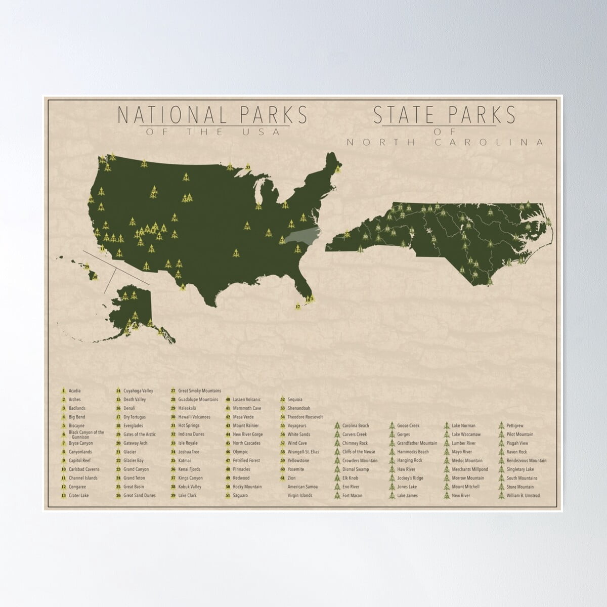 Us National Parks - North Carolina Poster Wall Art, Modern Wall Decor ...