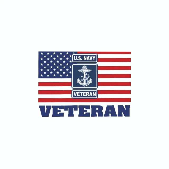 Us Navy Veteran With American Flag Sticker Phone Decal Water Bottle ...
