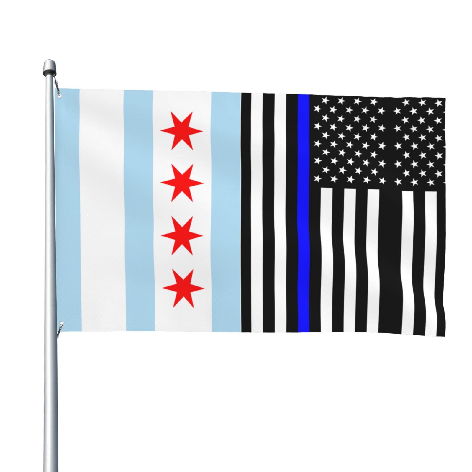 Us Thin Blue Line Flag Of Chicago 4x6 Feet Flag Polyester Double ...