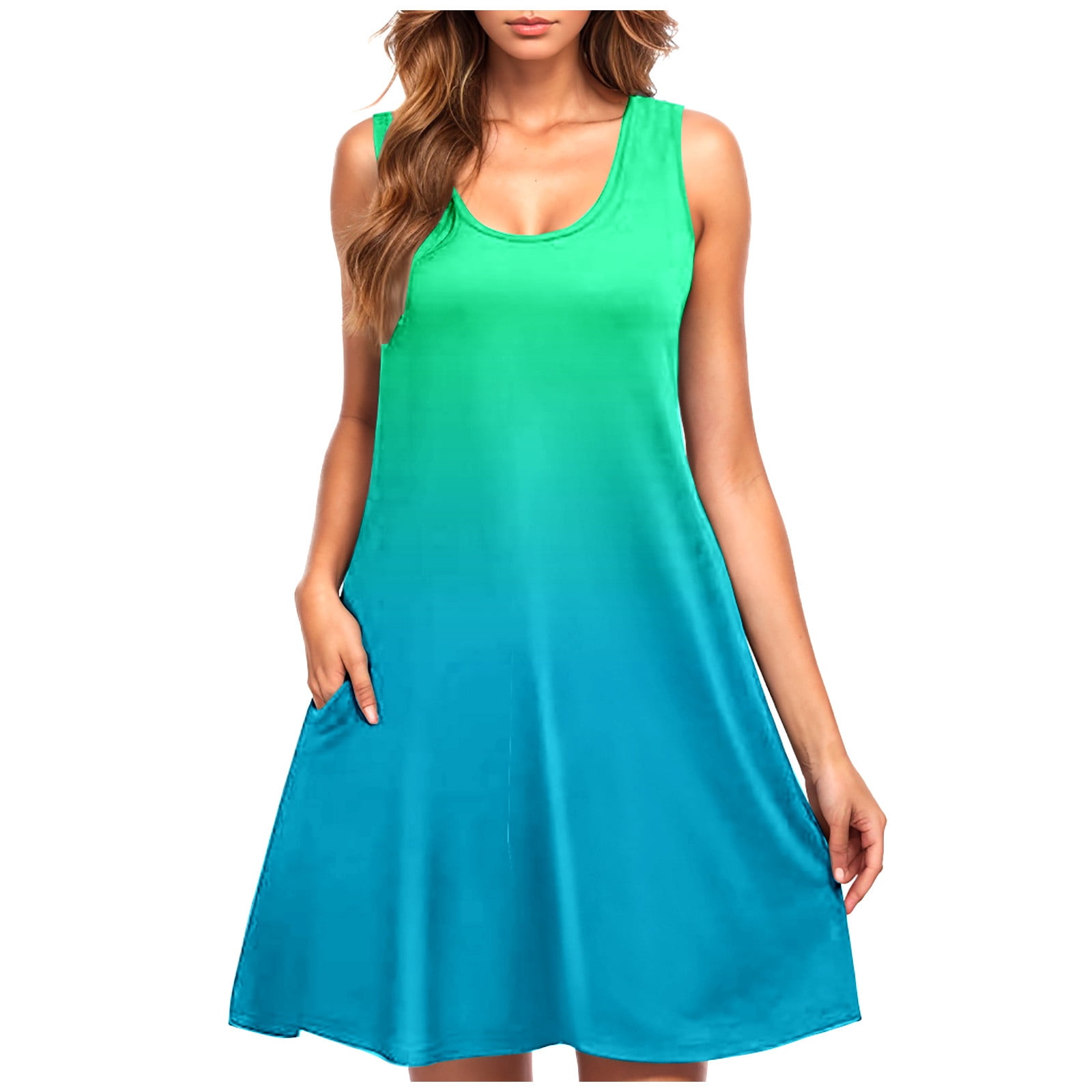 UsYezik Light Blue Summer Dress for Women Casual Sundresses Loose Crew ...