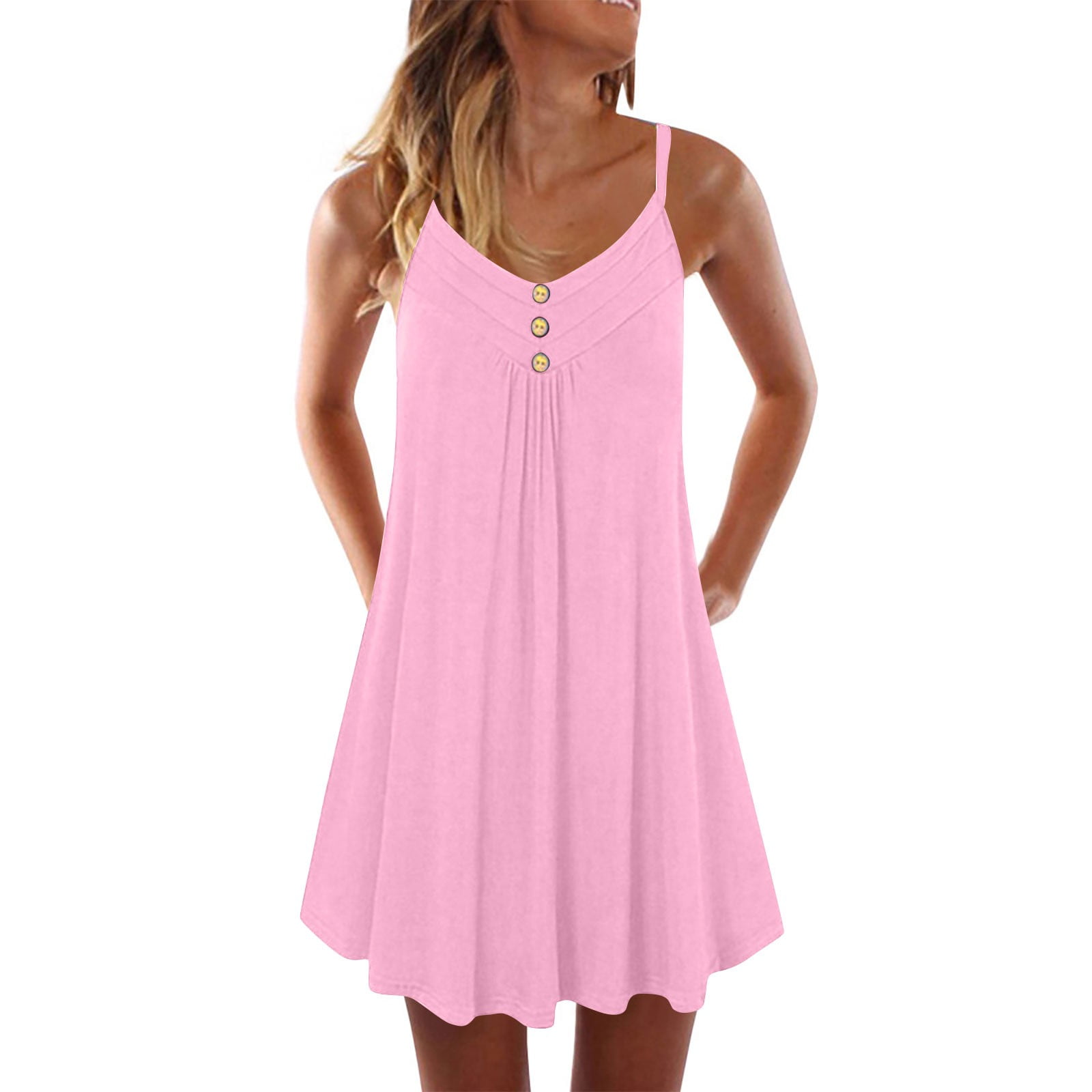 UsYezik Pink Dresses for Women 2025 Casual Spring Spaghetti Strap Beach ...