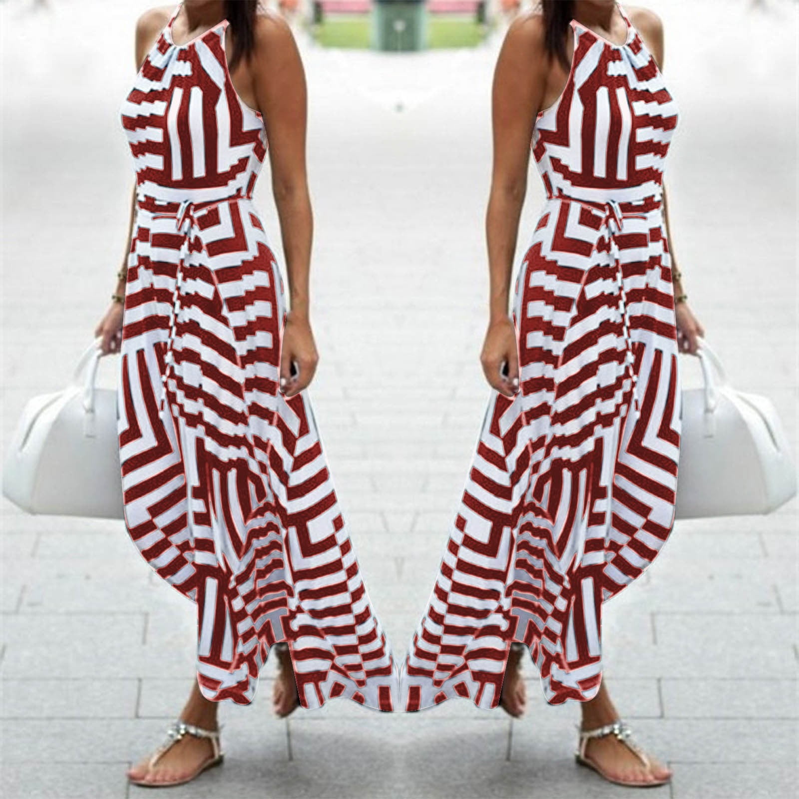 UsYezik Sundresses for Women 2025 Bohemian Striped Boho Maxi Sleeveless ...