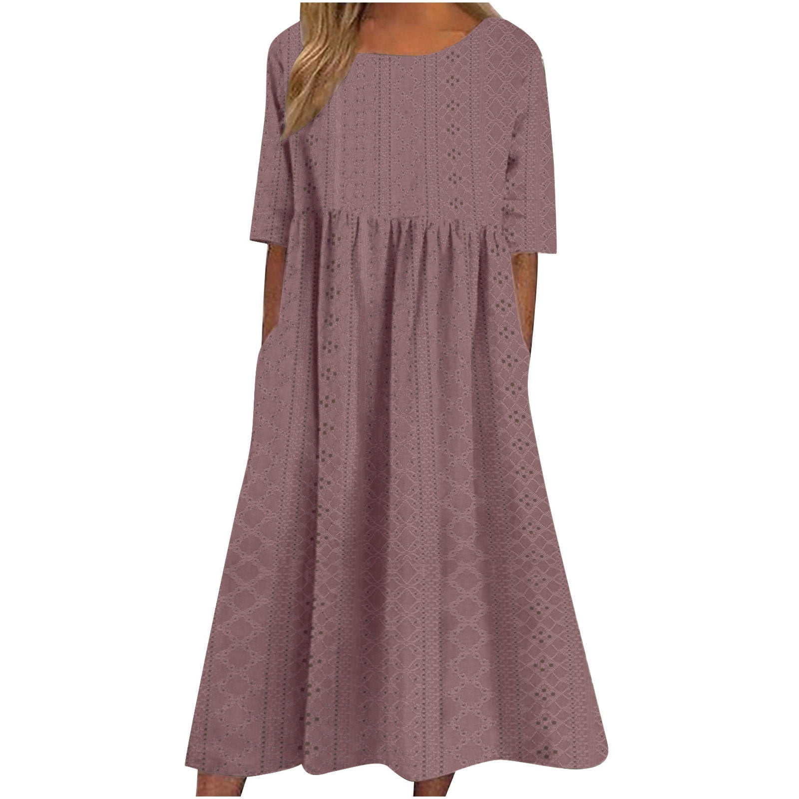 UsYezik Sundresses for Women 2025 Eyelet Embroidery Pockets Smocked ...