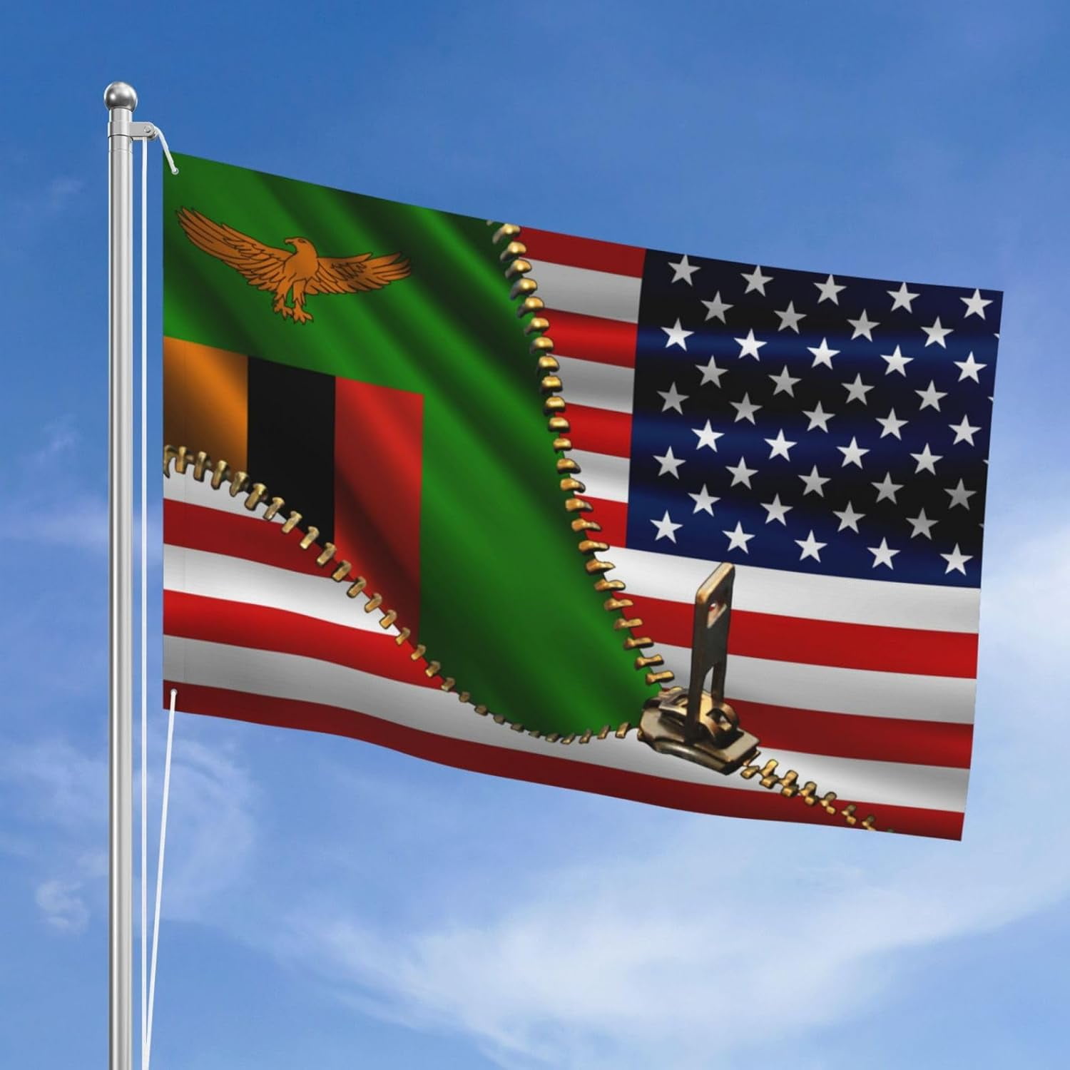 Usa American Flag And Zambian Zambia Flag Flag 4x6 Ft Double-Sided ...