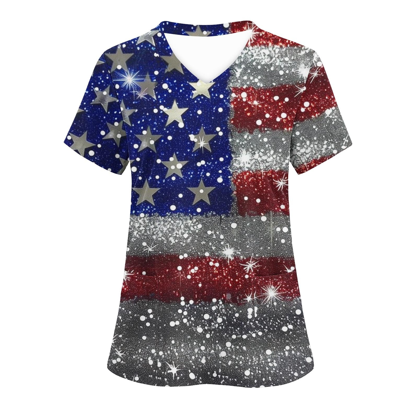 Usa American Flag Scrub Tops,Cadancy Cotton Linen Nurse Uniforms for ...