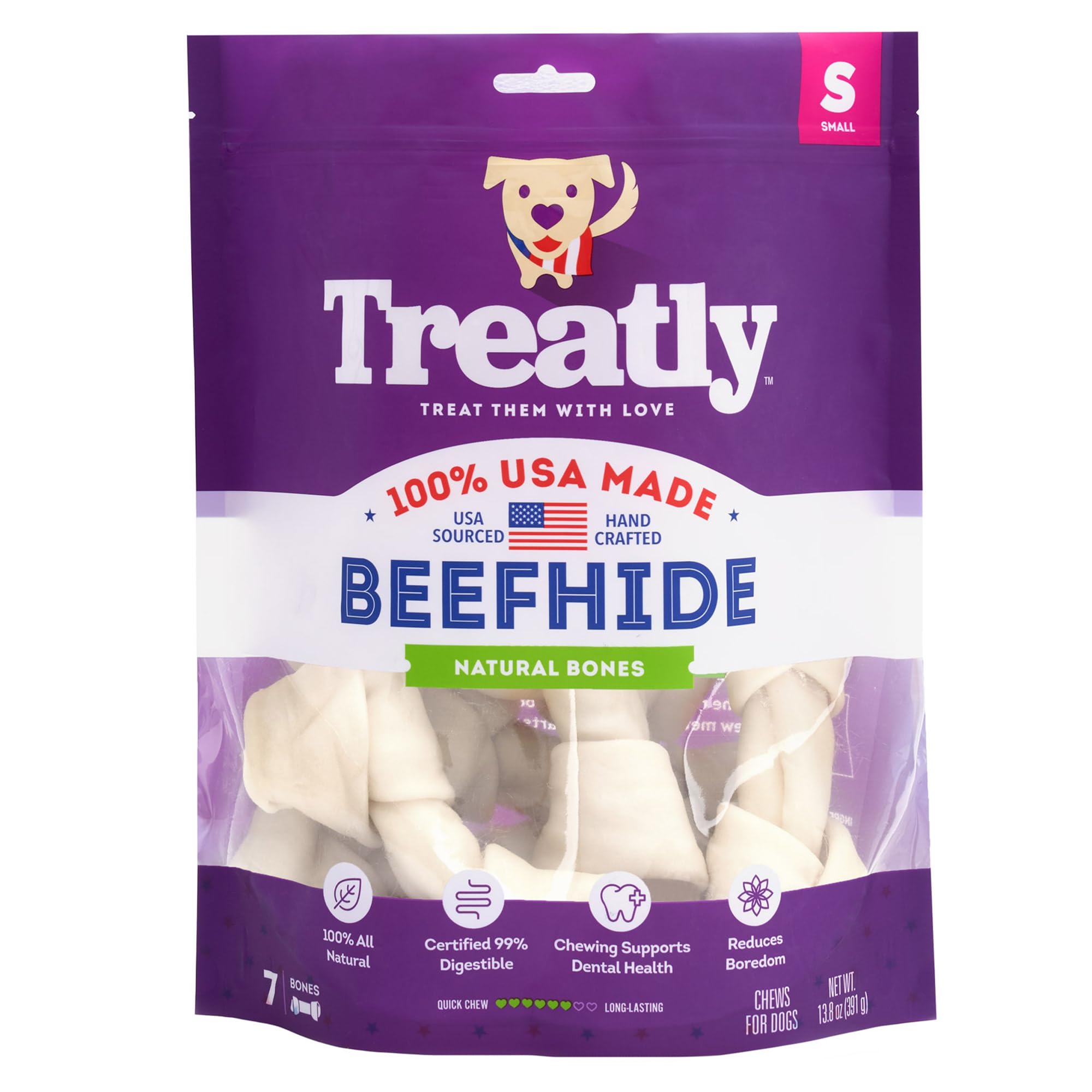 Usa Beefhide Bones 5-6" Dog Chew Treats - Natural Flavor, 7 Count/1 ...
