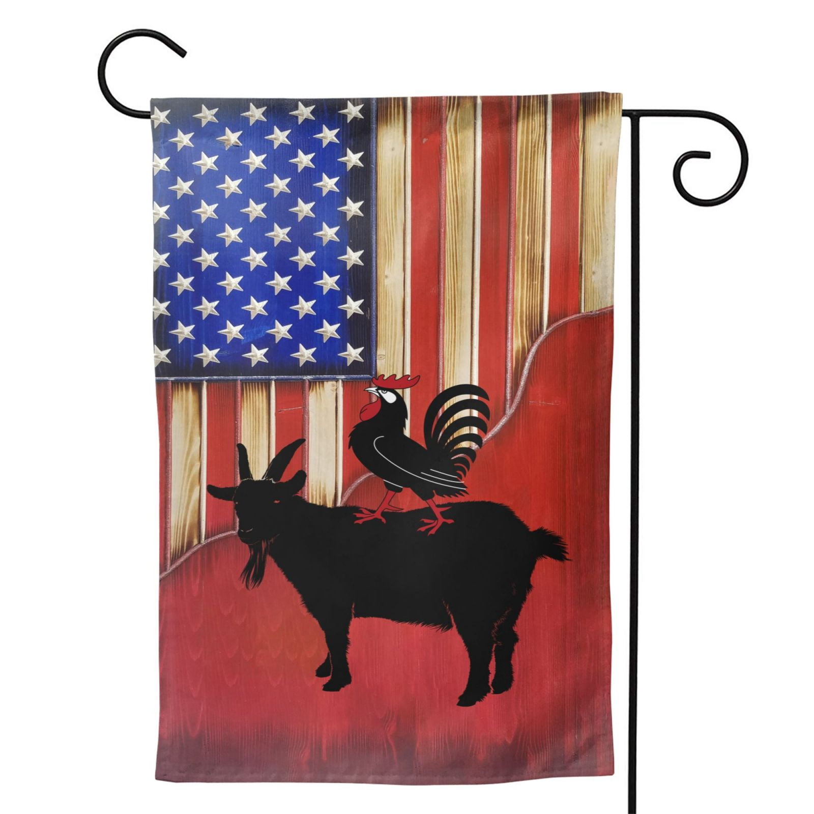 Usa Flag Goat And Rooster Garden Flag 12.5"X18" Outdoor Indoor Garden ...