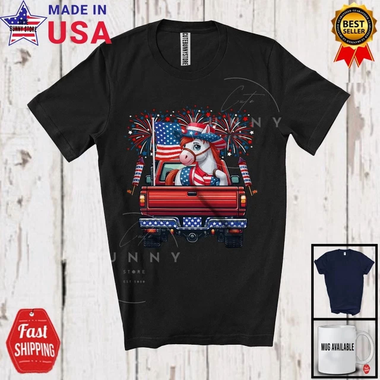 Usa Flag Horse On Pickup Truck, 4Th Of July Fireworks, Farmer Patriotic ...