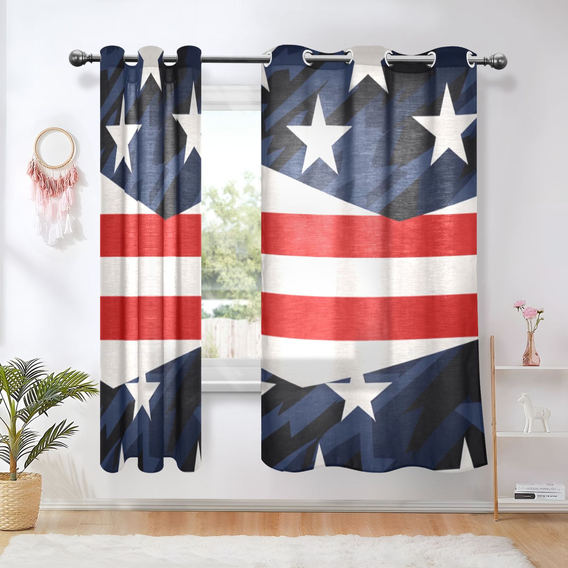 Usa Flag Stripes Stars Sheer Curtains 2 Panels Set Grommet Drapes for ...
