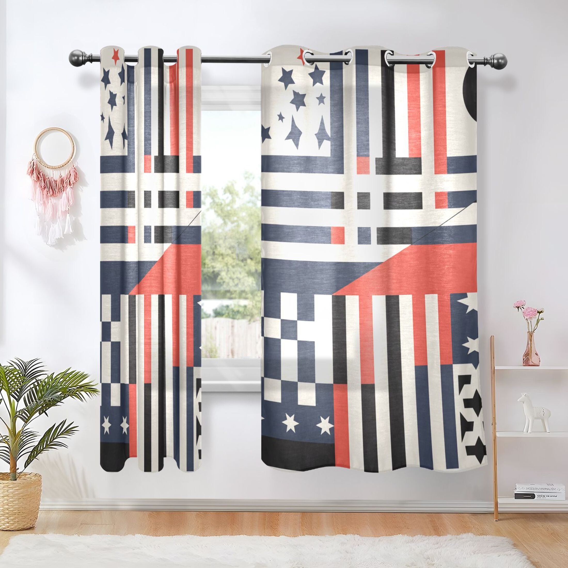 Usa Flag Stripes and Stars Sheer Curtains 2 Panels Set Grommet Drapes ...