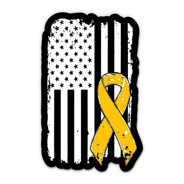 Usa Flag With Gold Ribbon Childhood Cancer Sticker Phone Decal Water ...