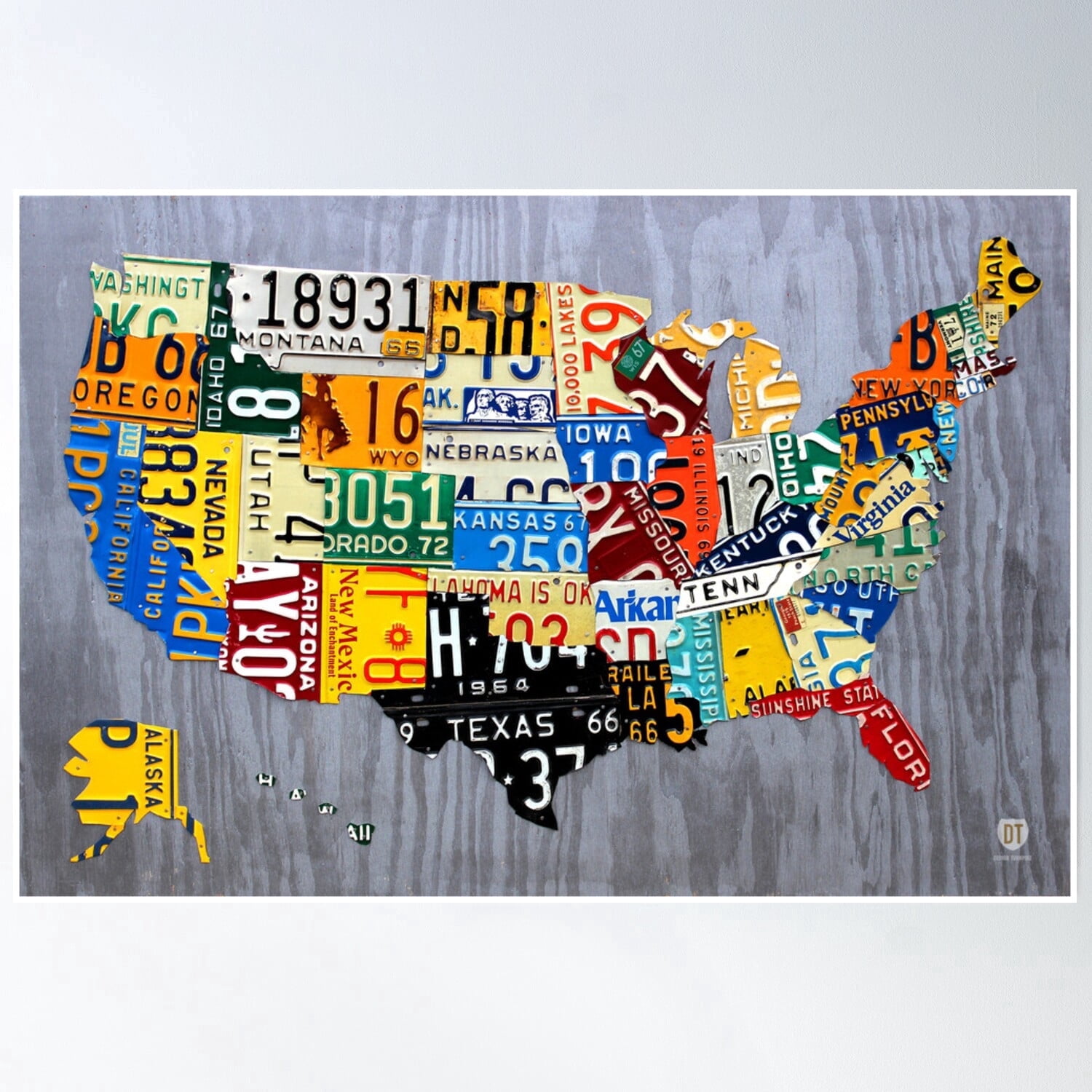 Usa License Plate Map Muscle Car Era Poster Wall Art Poster, Home Decor ...