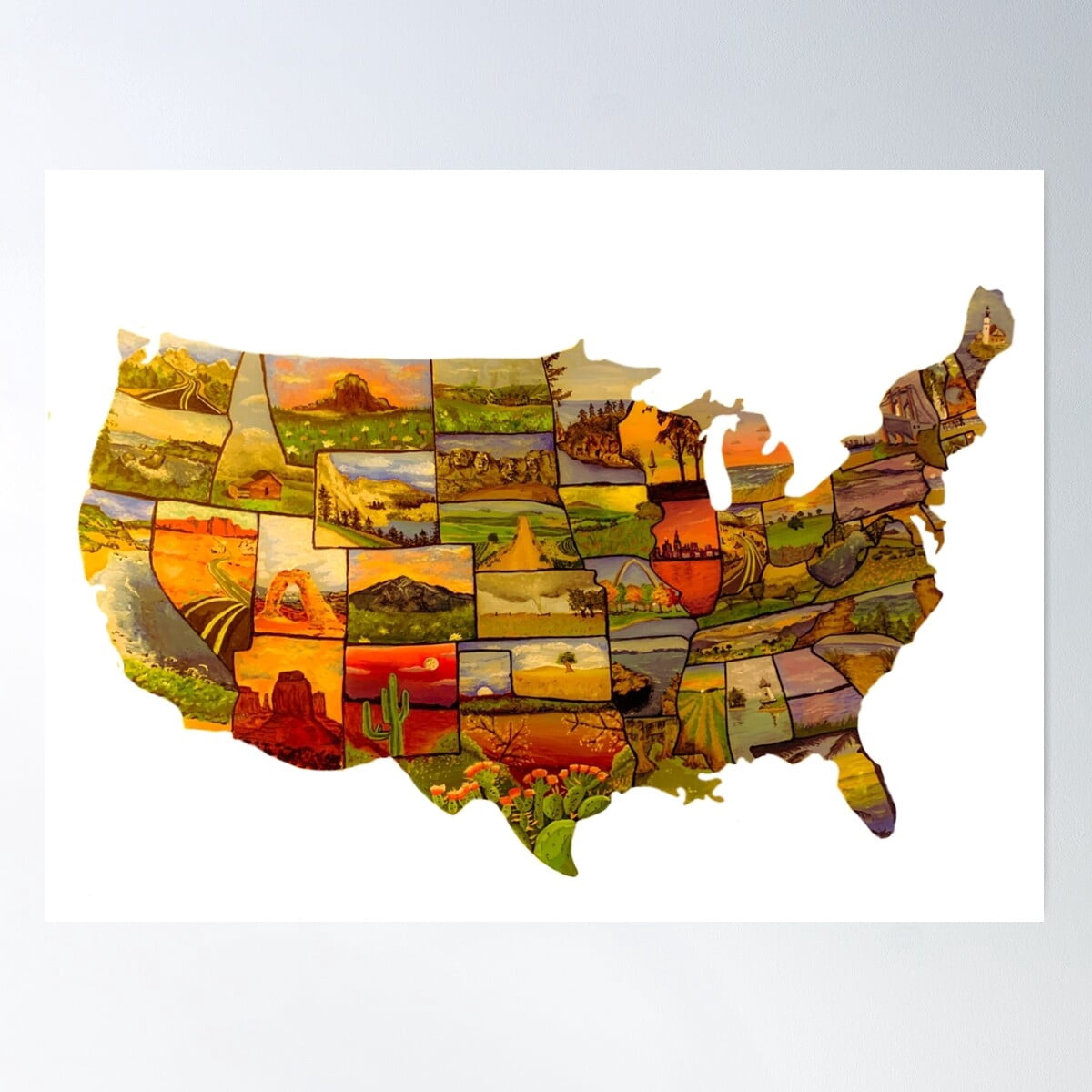 Usa Map Poster Wall Art, Modern Wall Decor For Living Room Bedroom ...