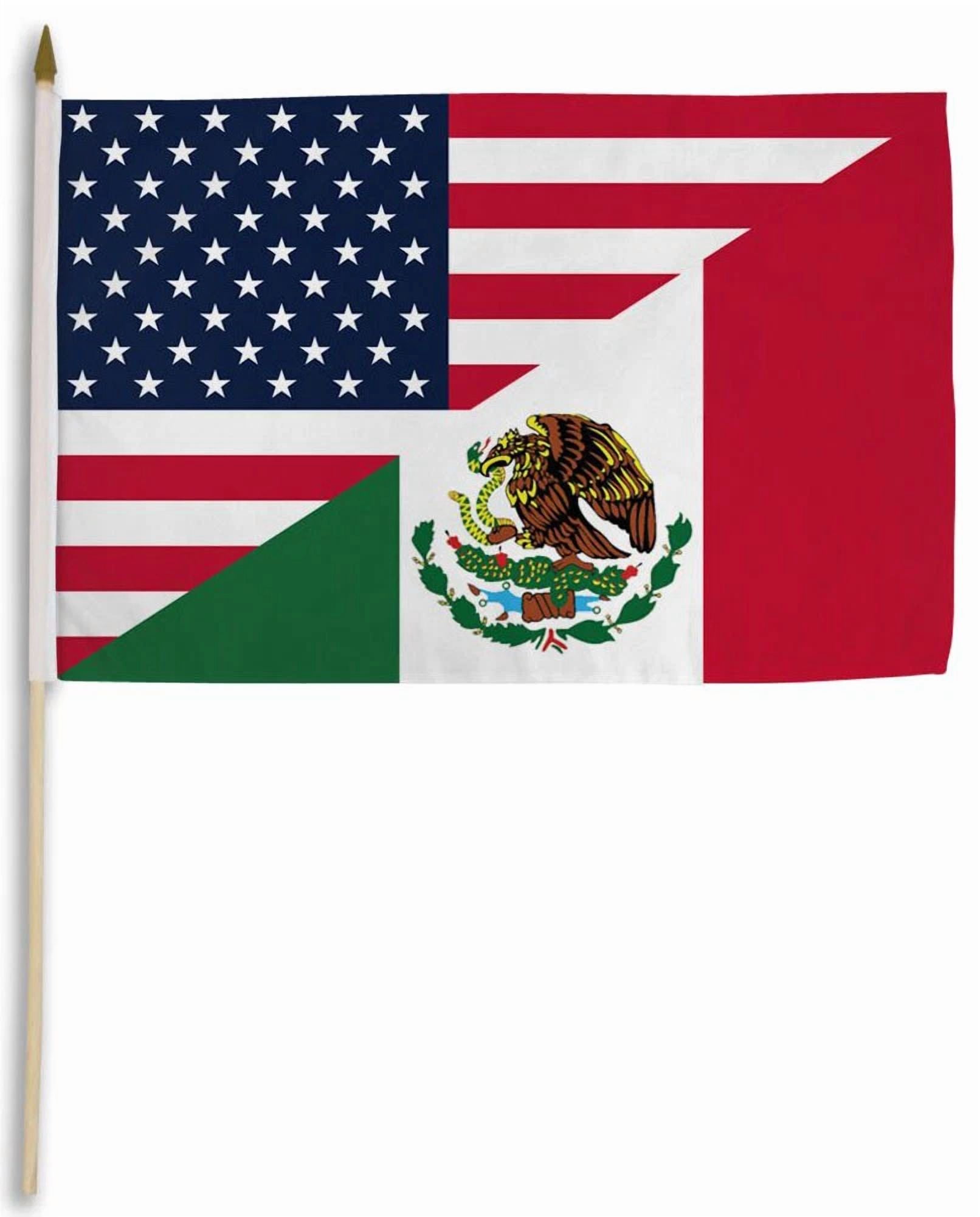 Usa Mexico Friendship Diagonal 12X18 12X18 Stick Flag 24 Wood Staff ...