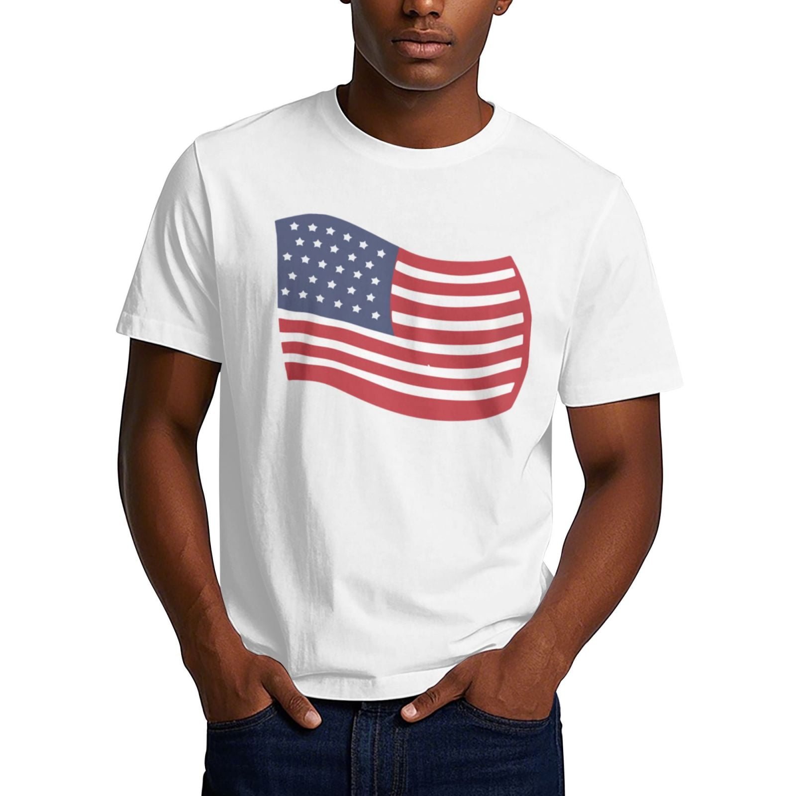 Usa Patriotic Man And Woman Adult Polyester Crew Neck T-Shirt 100% ...