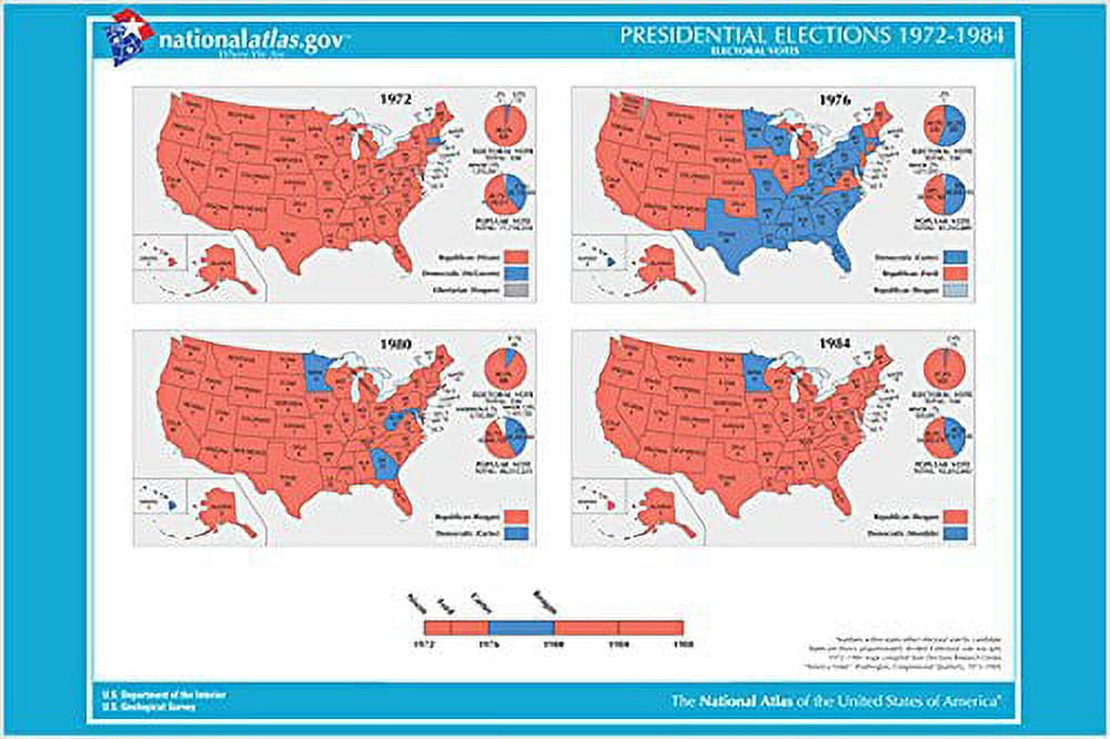 Usa Presidential Elections Map 1972-1984 Historic Poster Educational ...