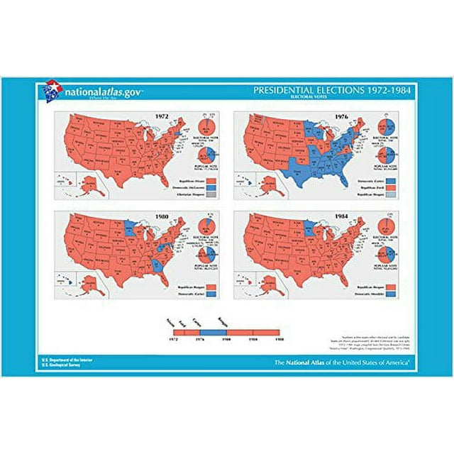 Usa Presidential Elections Map 1972-1984 Historic Poster Educational ...